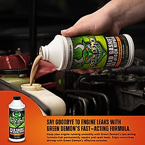 GREEN DEMON Head Gasket and Block Repair | Ceramic Reinforced Head Gasket Sealer | Advanced Coolant Leak DIY Permanent Repair | Engine/Cylinder Sealant | for Cars, SUVs, Trucks | 16oz