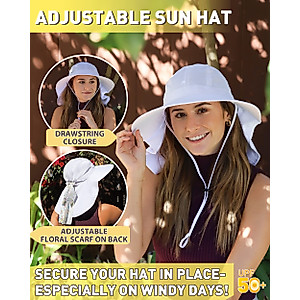 Tirrinia Stylish Garden Hats with Large Brim, Adjustable Safari Neck Cover, and Floral Ribbon