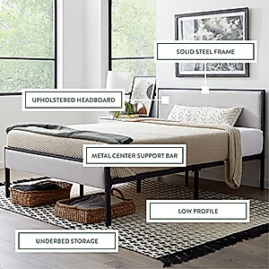 Edenbrook Hudson Full Platform Bed Frame with Headboard-Underbed Storage-Full Bed Frame No Box Spring Needed-Metal/Upholstery