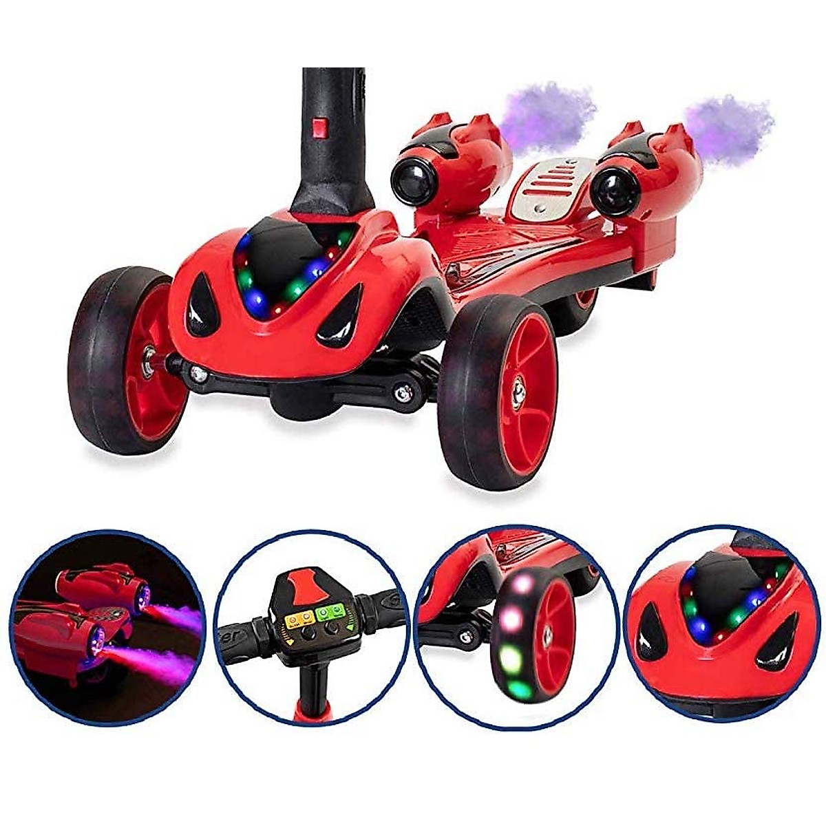 Glare Wheel Kids Kick Scooter Real Smoke Rocket Portable Foldable (Red)