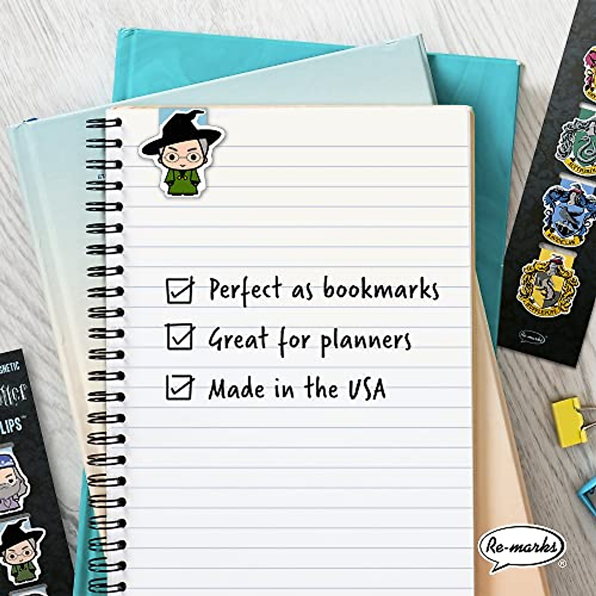 Re-marks “Harry Potter” Professors and Crests Page Clips, 2 Packs of 4, 8 Clips Total