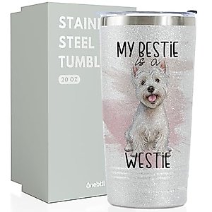 Onebttl Westie Gifts for Women, Westie Lover Gifts, 20oz (590ml) Westie Glitter Tumbler with Lid and Straw, for Christmas, Birthday, Gifts for Westie Mom