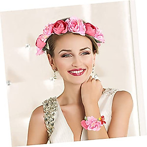 FRCOLOR 1 Set Wreath Headband Women’s Suits Girls Accessories Wedding Headband Flower Crowns Corsage Flower Corsage Wristlet Miss Pink Fabric Wristband Flower Girl Flower Rings for Women