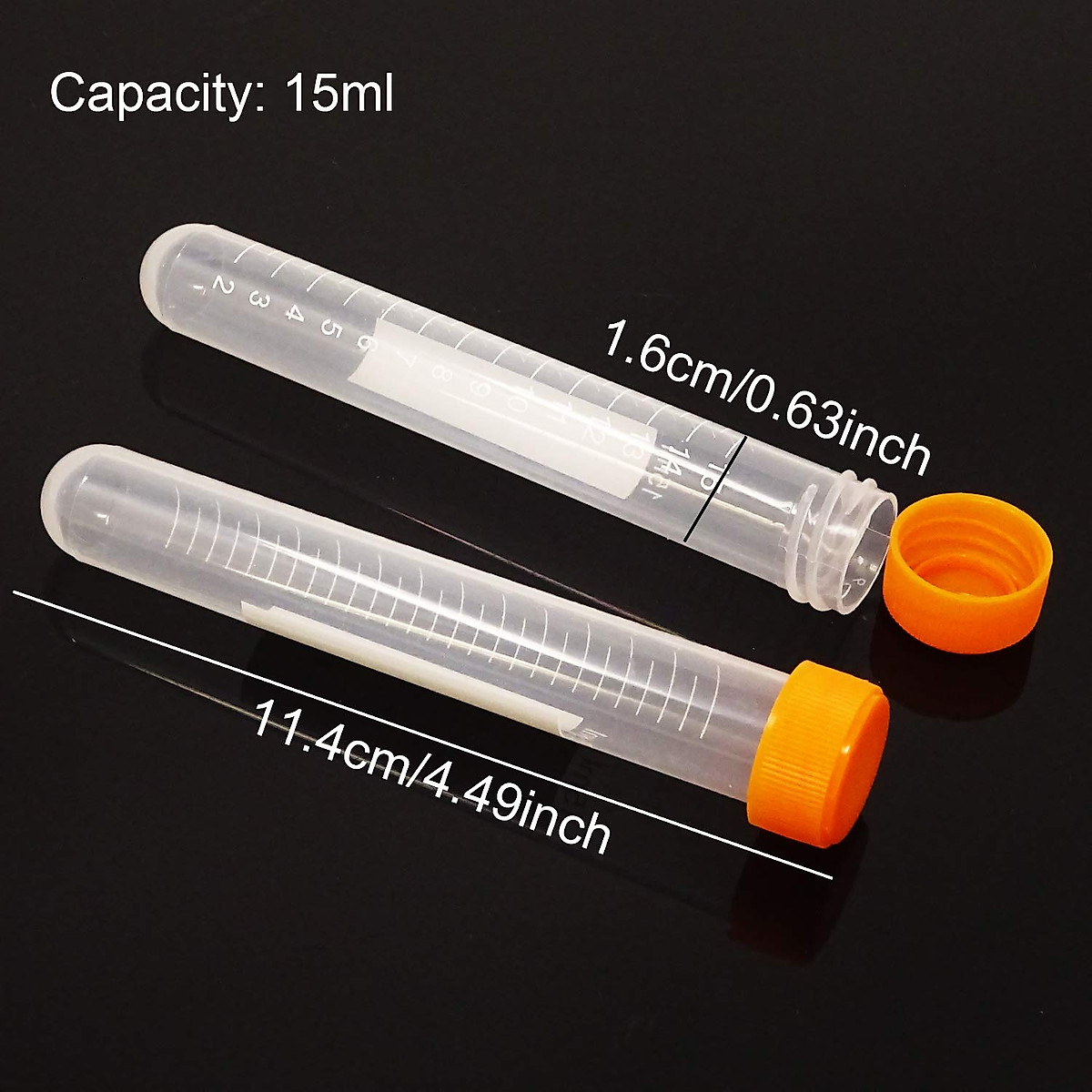 Honbay 20pcs 15ml Plastic Centrifuge Tube EP Tube Seed Bottle - Orange Screw Cap, Round Bottom, Graduated Marks