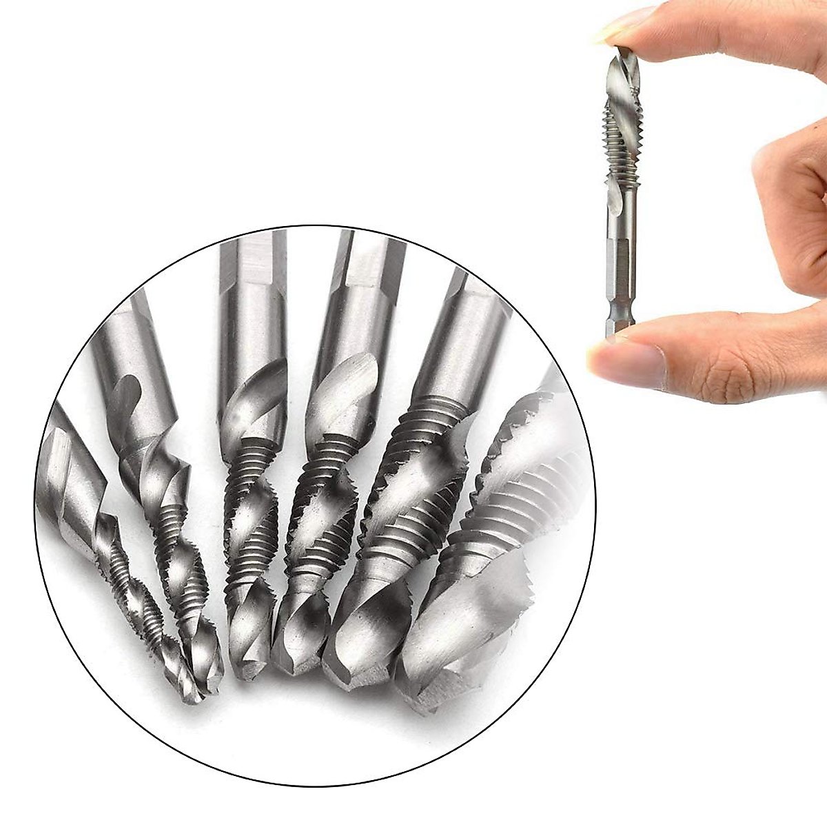 Saiper 6pcs Drill Tap Combination Bit Set (1/8''-3/8'') with 1/4" Hex Shank, HSS 4341 Drill Tap Countersink Screw Thread Bits