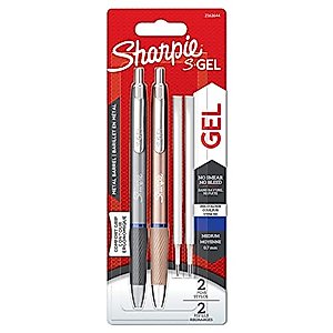 Sharpie S-Gel | Metal Gel Pens | Medium Point (0.7mm) | Steel Grey & Rose Gold | Blue Ink | 2 Pens & 2 Gel Pen Refills