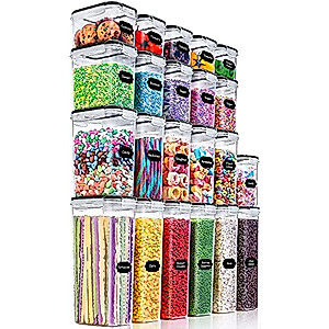 PRAKI 22 PCS Airtight Food Storage Containers Set - BPA Free Kitchen Canisters with Durable Lids, Clear Plastic Kitchen & Pantry Organization and Storage, Ideal for Cereal -40 Labels & Marker (Black)