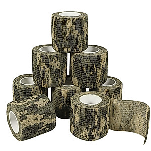 GooGou Self Adherent Bandages Camouflage Cohesive Tape Camo Elastic Sports Tape for Sports Hunting Gear and Finger Wrist Ankle 8PCS 2 in X 14.7 ft (Black Camouflage)