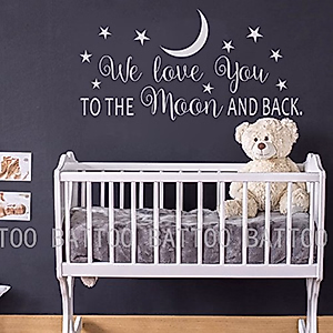 BATTOO We Love You to The Moon and Back Wall Decal - Nursery Wall Decal - Moon and Stars Nursery Decals - Children Wall Decor - Wall Decals Nursery(White, 30" WX15 H)