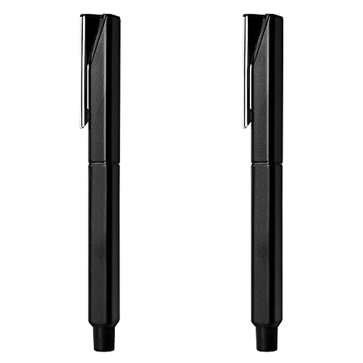 WELLDO Ballpoint Pen Black Square Gel Pens Metal Barrel with Anti-skid Clip, Fine Point 0.5mm EDC Pocket Pen for Office School Writing Studying