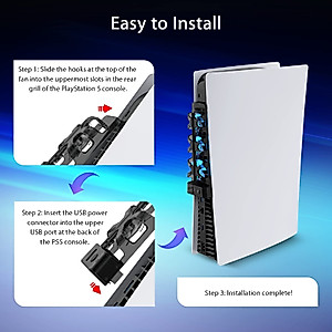 NexiGo PS5 Accessories Black Series, PlayStation 5 Horizontal Stand [Minimalist Design], PS5 Cooling Fan with LED Light, Compatible with Both Disc and Digital Editions