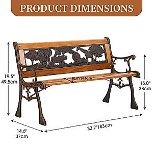 Dopinmin Outdoor Patio Benches Garden Bench Patio Bench Deck Hardwood Cast Iron Love 2-Seat Porch Bnech Chair