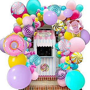 Sweet Macaroon Candy Balloon Arch Kit Candy Lollipop Foil Balloons Garland Kit Candy Party Decorations Supplies for Girls Birthday Party Baby Shower