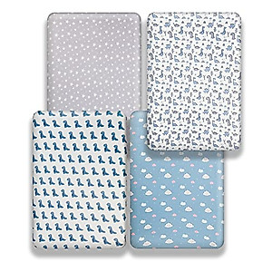 4 Pack Soft Baby Boy Crib Sheets for Standard Crib Mattress Dinosaur Star Cloud Soft Polyester Neutral Unisex Fitted Crib Sheets Set for Baby Boys