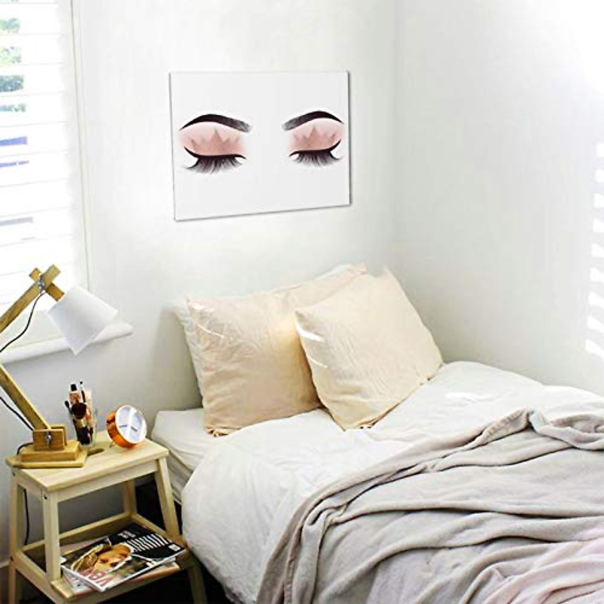 AuHomea 16inch x 12inch Crown Eye Lashes & Eyebrow Wall Art Canvas Paintings Printed On Wall Ready To Hang Unframed Artwork For Living Room Decor