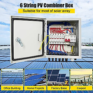 GTYORUS PV Combiner Box - 6 String Solar Combiner Box with Lightning Arrester, 10A Rated Current Fuse with Led Light, 63A Circuit Breaker, for On/Off Grid Solar Panel System