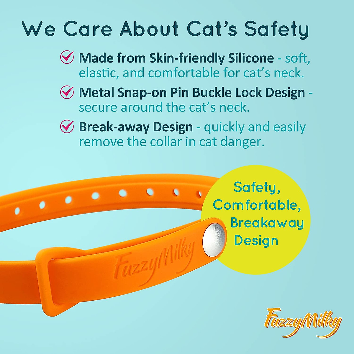 FuzzyMilky Cat Calming Collars - 3 Packs Cat Collar Infused with Pheromones (Orange) for Cat Anxiety Relief