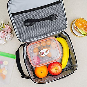 Nirroti Insulated Lunch Bag for Men Women Leakproof Reusable Lunch Box with Water Bottle Holder Mini Lunch Tote Bag, Soft Lunch Container Cooler Bag for Work Office, Black, With Tableware