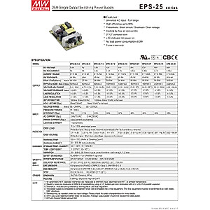 MEAN WELL EPS-25-24 Open Frame Switching Power Supply, 24VDC, 1050 mA 25 Watt