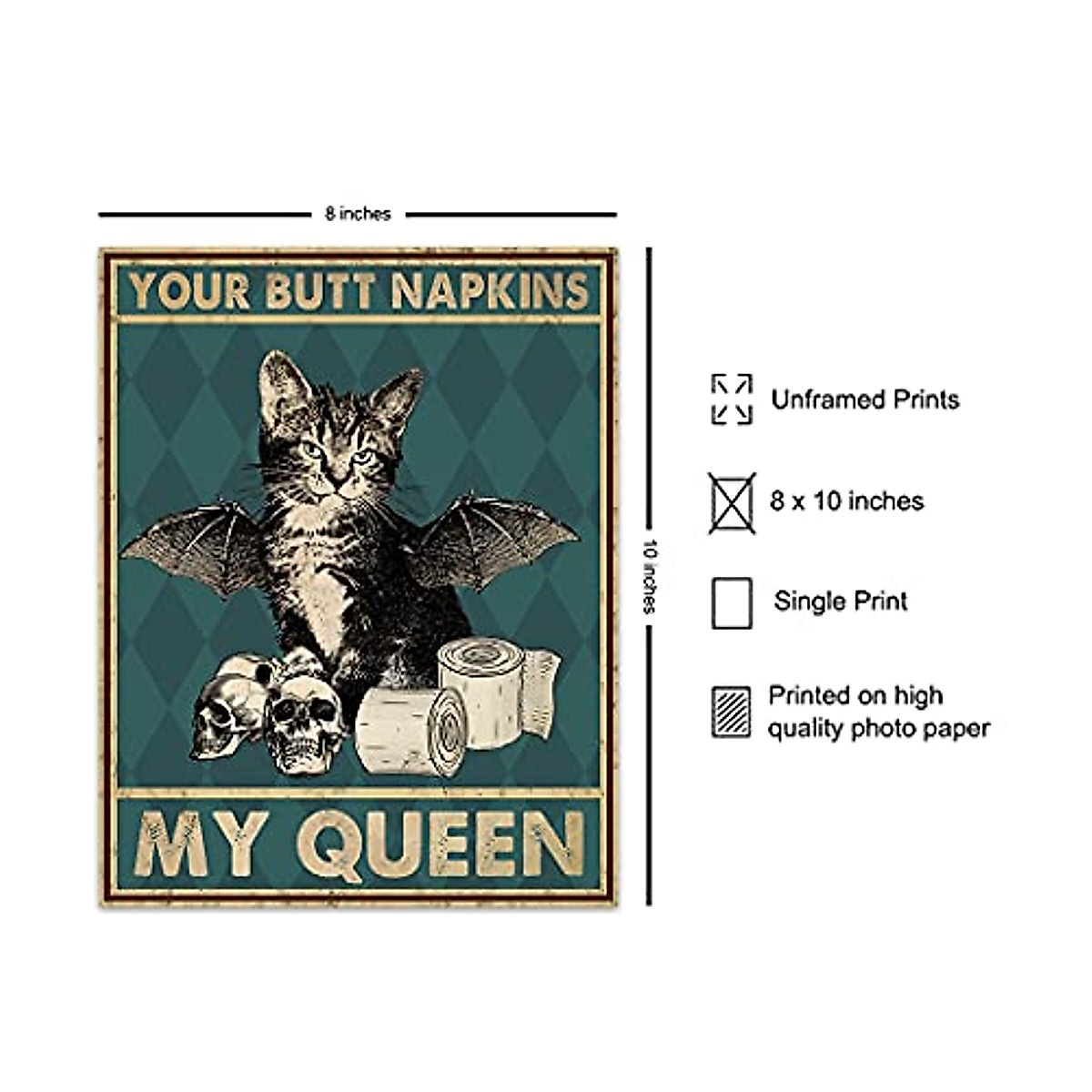Butt Napkins - Cat Bathroom Decor for Women - Black Cat Wall Decor - Cat Wall Art - Bath Wall Decor - Funny Bathroom Decorations - Bat Wall Decor - Goth Room Decor - Gothic Home Decor - Cute Cat Gifts