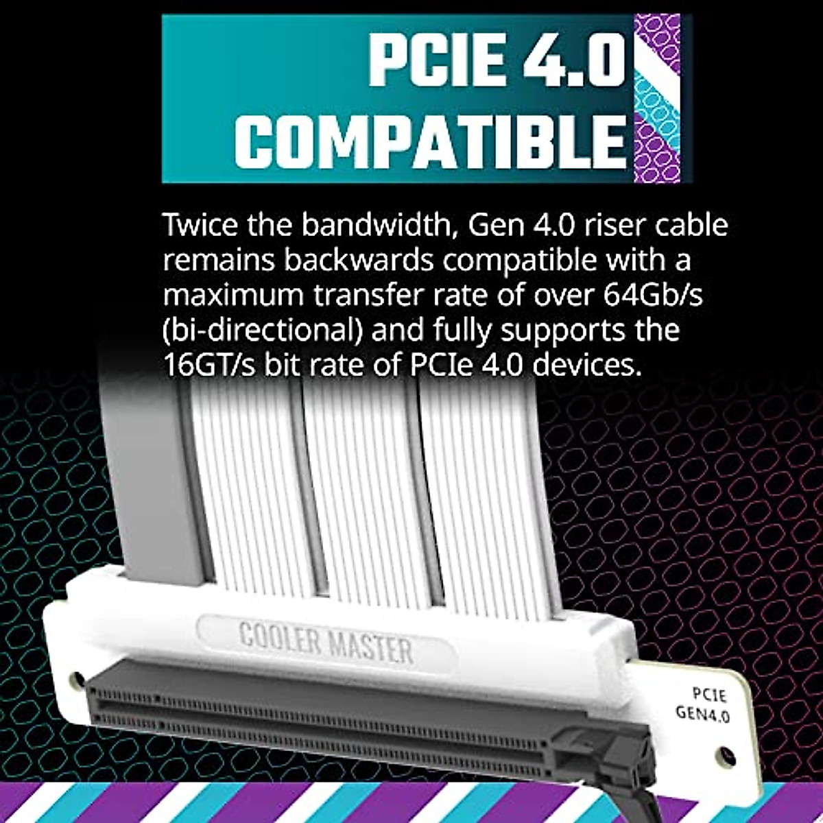 Cooler Master MASTERACCESSORY Riser Cable PCIe 4.0 x16 300mm White, PCIe 4.0 Compatible, EMI Shielded 30 AWG, Protective ABS Casing for Graphics Card (MCA-U000C-WPCI40-300)