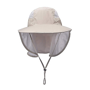 lenikis Unisex Outdoor Activities UV Protecting Sun Hats with Neck Flap Khaki