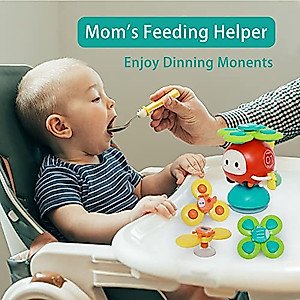 Cuterabit 3PCS Baby Spinners with Suction Cups, High Chair Baby Toys, Spinners for Babies, Bath Toys for Toddlers 18 Months, 2, 3 Years Old Boys and Girls