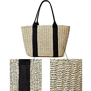 Summer Beach Vacation Large Tote Bag Handmade Woven Shoulder Bags Straw Handbag for Women