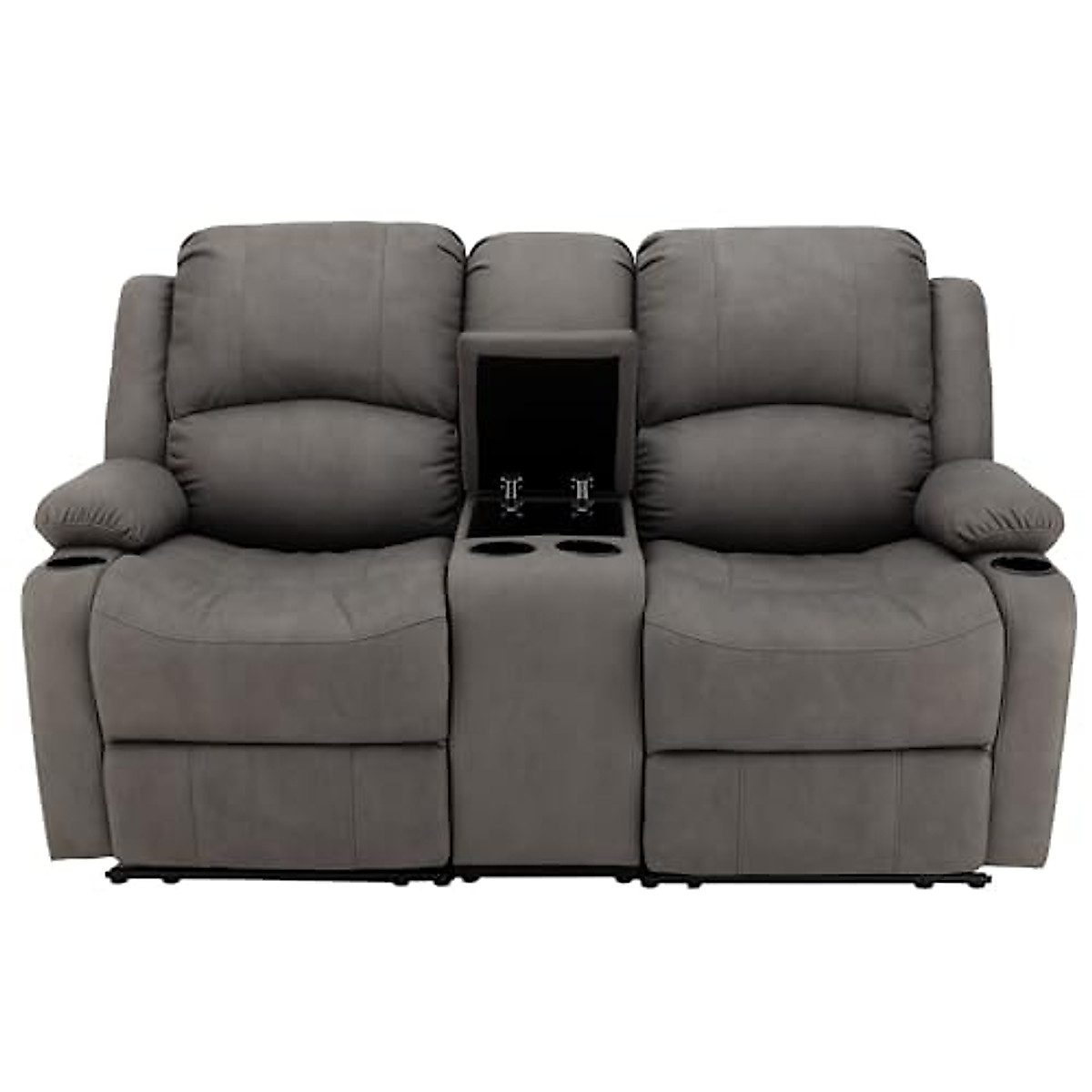 Camper Comfort 67" Wall Hugger Reclining | RV Theater Seats | Double Recliner RV Sofa & Console | RV Couch | RV Theater Seating | RV Furniture (Manual, Slate)