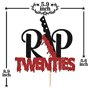 Black Glitter Rip Twenties Cake Topper, Funeral For My Youth/Talk Thirty to Me, Funny 30th Birthday Party Decorations for Women Men