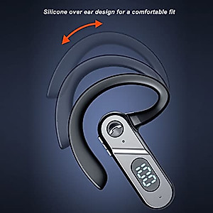 PUSOKEI Ear Hook Bluetooth Headset, Earpiece Bluetooth Wireless, 4 Hrs Playtime, Bluetooth Earpiece for Cell Phone with LED Digital Display, Ergonomic Earphones