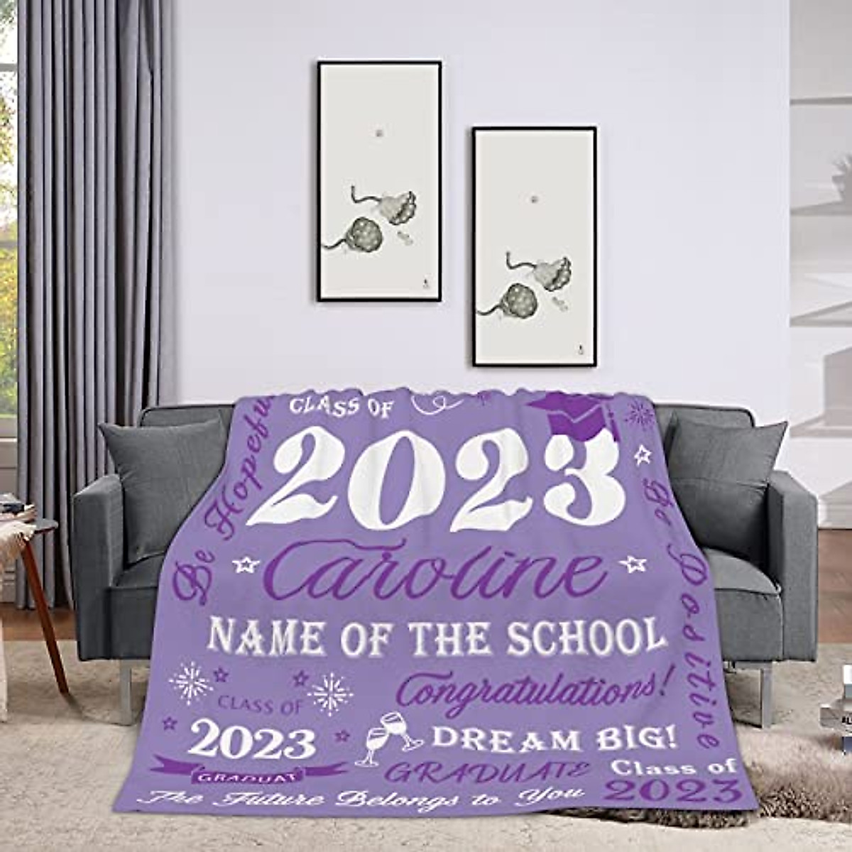 Custom Class of 2023 Graduation Blanket with Graduate Name & School, Personalized Graduation Blanket for Class of 2023, Graduation Gifts 2023 for College and High School Graduates