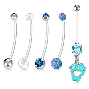 LAURITAMI Blue 14G Pregnancy Belly Button Rings Flexible Bioplast Sport Maternity Belly Navel Retainer Body Piercing 38mm 1 1/2"
