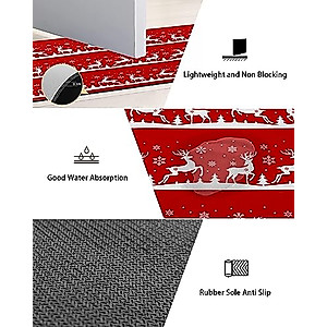 Christmas Deer Bath Mat for Tub,Non Slip Bathroom Floor Runner Rug Quick Dry & Absorbent Diatomaceous Earth Shower Sink Bedroom Kitchen Washable Doormat,Xmas Winter Snowflake Reindeer Red Tree 20"x47"
