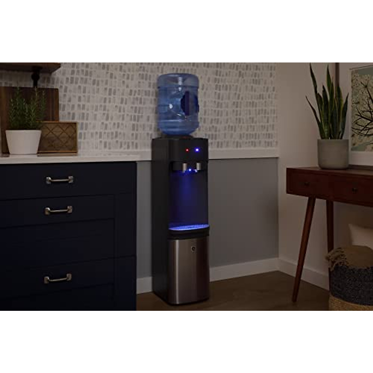 GE Top-Loading Hot and Cold Water Dispenser | 5 Gallon Water Cooler for Home or Office | 2 Temperature Settings | Taller 13" Dispenser Height | Freestanding with LED Night Light| Charcoal