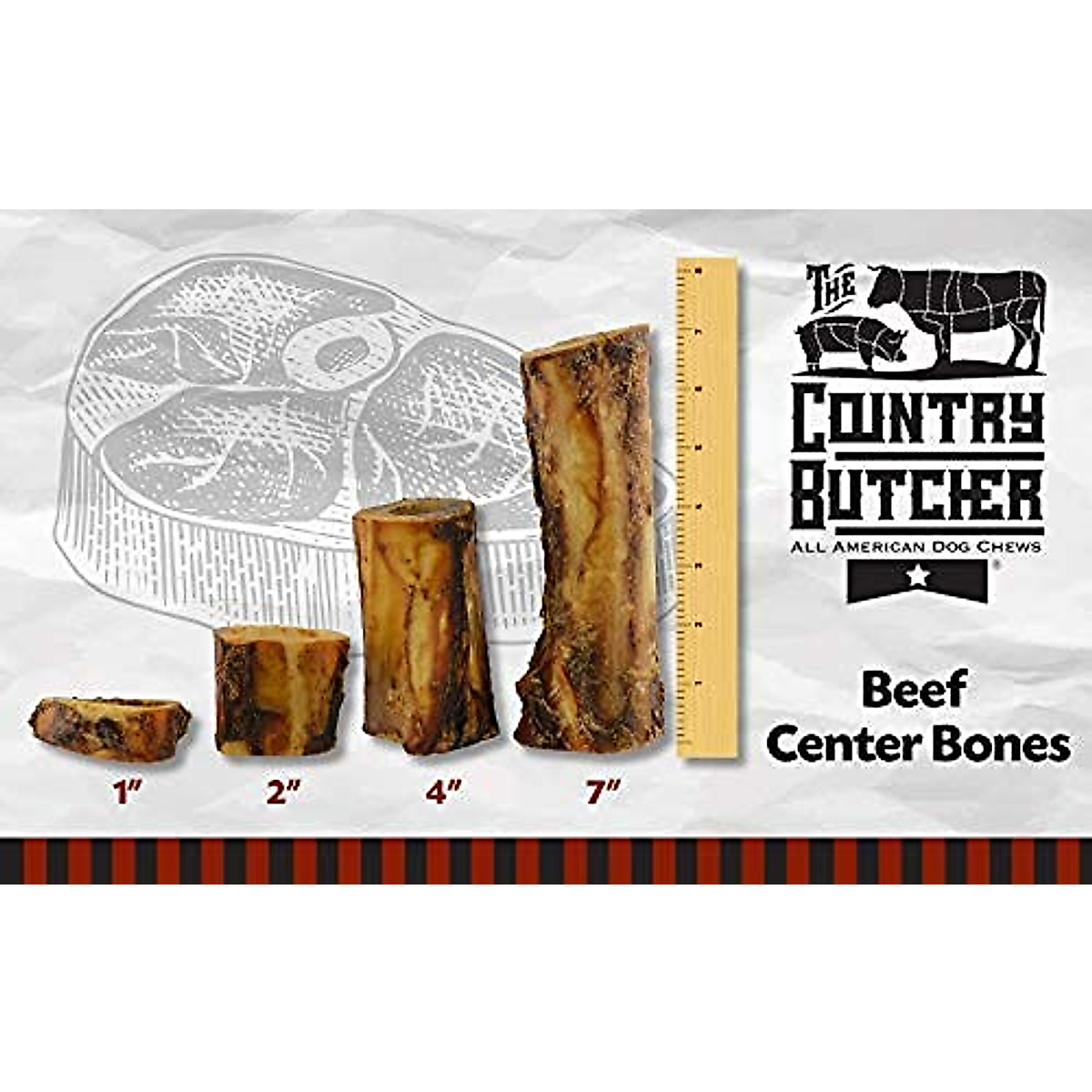 THE COUNTRY BUTCHER 4" Beef Marrow Dog Bones for Aggressive Chewers, Small and Medium Breed Dog Treat, with Collagen, Natural, Tough, Chew Toy, Made in The USA, 6 Count
