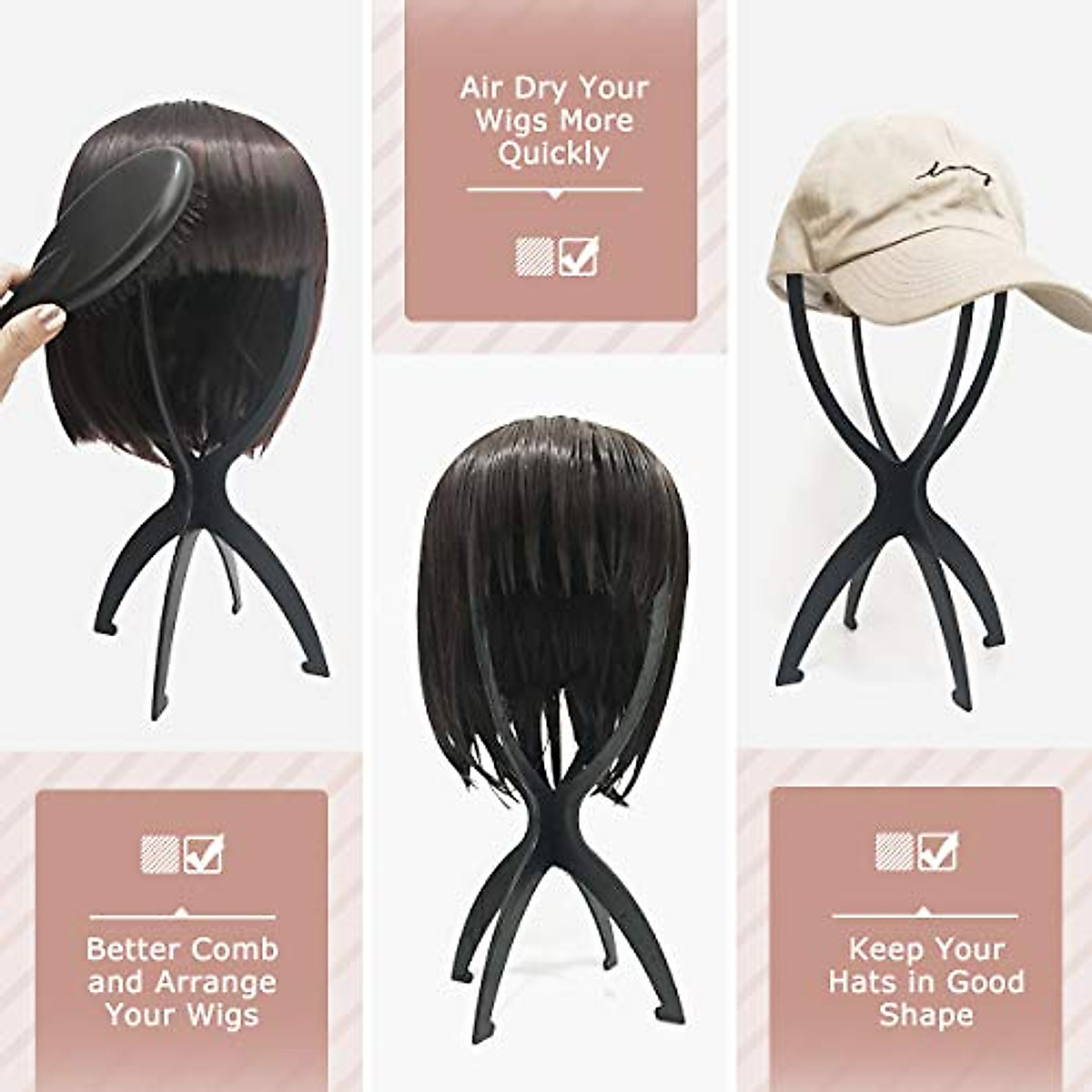 Dreamlover Wig Head Stand for Multiple Wigs, Black, 3 Packs
