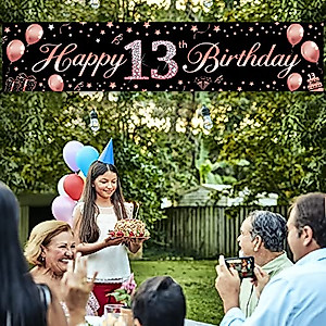 13th Birthday Banner Decorations for Girls, Rose Gold 13 Year Old Birthday Party Supplies, Happy Sweet Thirteen Birthday Sign Decor for Indoor Outdoor