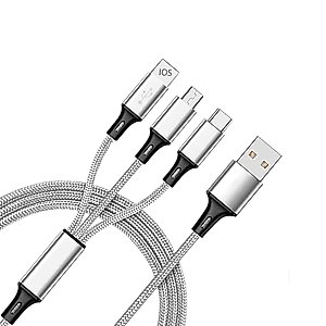 Pro USB 3in1 Multi Cable Compatible with Asus ZenFone 2 Laser Data Universal Extra Strength for Fast Quick Charging Speeds! (Silver)
