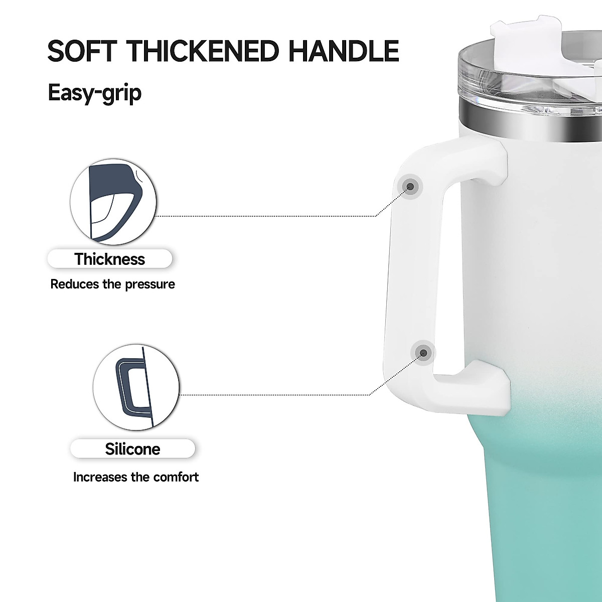 WAPEST 40 oz Tumbler with Handle - Insulated Tumbler with Straw Lid - Stainless Steel Insulated Water Bottle Travel Coffee Mug - Keeps Drinks Cold up to 36 Hours, BPA Free - White&Blue