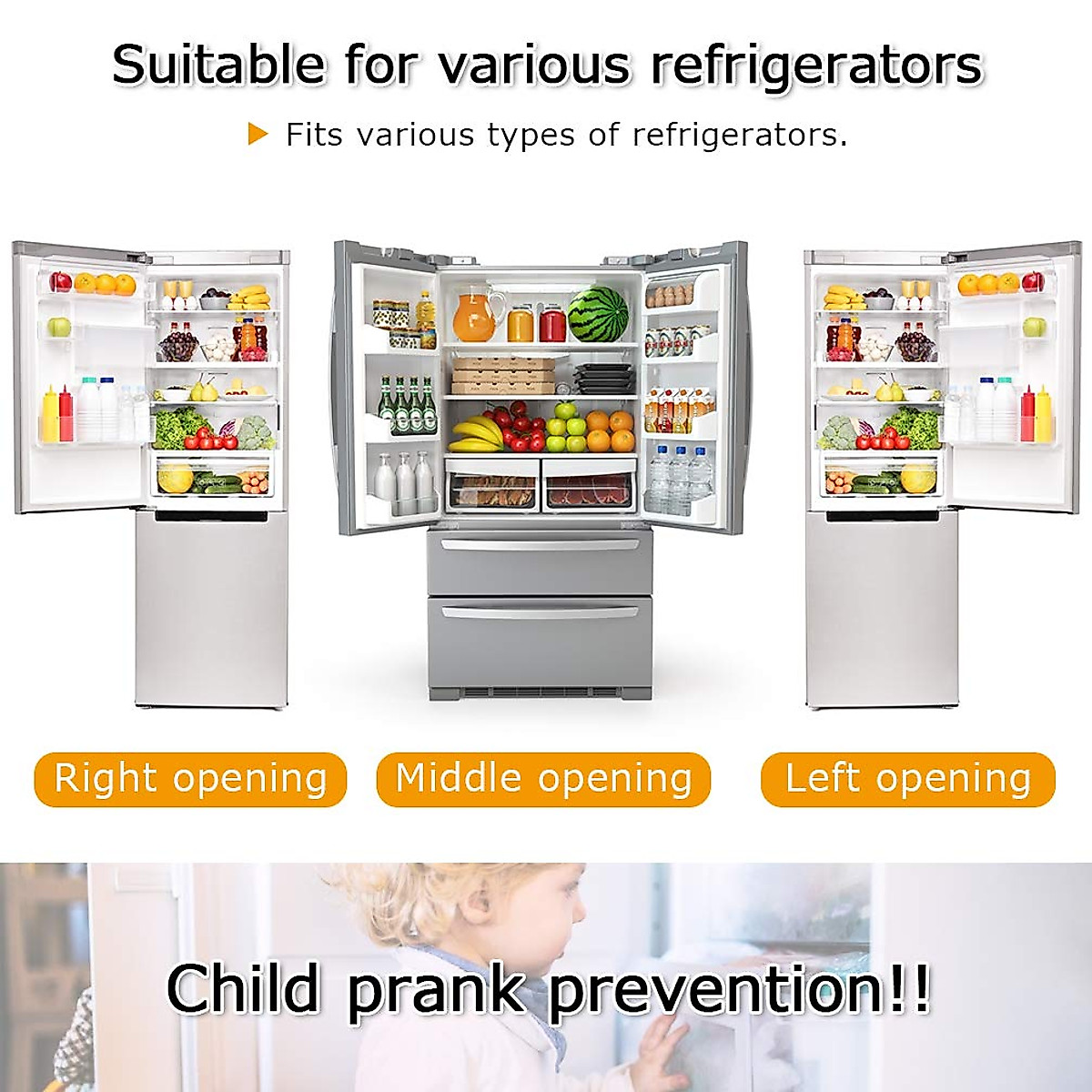 Maveek 3 Pack Child Safety Refriderator Lock, Cabinet Lock with 3 Keys, Drawer Lock with 6 Extra Strong Adhesive Stick Pads for Fridge Freezer Glass Door Window Baby Proof No Tools No Drilling White