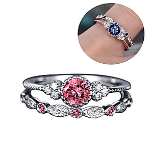 SEniutarm Engagement Love Rings Wedding Bands 2Pcs/Set Women Cubic Zirconia Inlaid Stackable Finger Ring Wedding Jewelry Gift for Women/Girl Finger Rings DIY Jewelry Gifts - Blue US 8