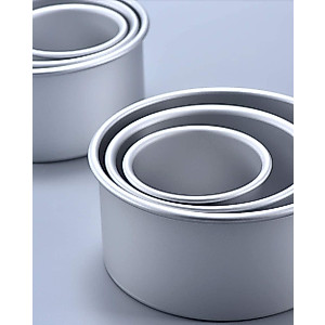 Meishen 3 Pieces 4-Inch Deep Tall Round Cake Pan Set, Includes 4-Inch, 6-Inch and 8-Inch Anodised Aluminum Cake Pans with Removable Bottom, for Baking, Healthy & Heavy Duty, Easy Clean