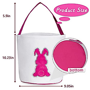 SANRUIHE Easter Basket Bunny Bags, Easter Egg Hunt Basket for Kids, Canvas Tote Candy Gifts Bags for Boys and Girls, Printed Fluffy Paillette Rabbit Bucket for Easter Decorations