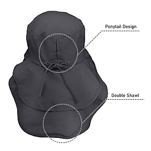 ZEXIAN Womens Sun Hat UPF 50+ Wide Brim and Ponytail Hole, Hiking Safari Hat with Neck Flap (Dark Grey)