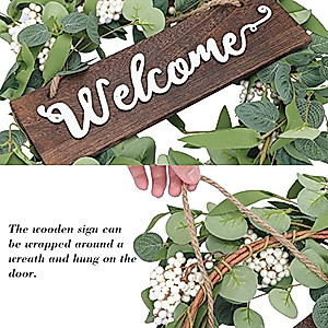 CEWOR 20in Green Eucalyptus Wreath with Welcome Sign Artificial Eucalyptus Wreath Spring Summer Wreath with White Berries for Front Door Wall Window Festival Farmhouse Porch Patio Garden Wedding Decor