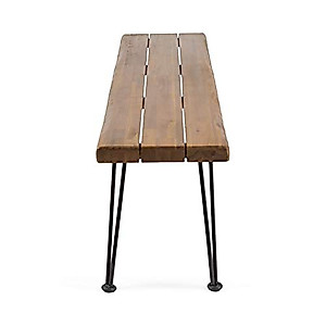 Christopher Knight Home Gladys Outdoor Modern Industrial Acacia Wood Bench Hairpin Legs, Teak and Rustic Metal