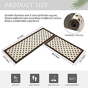 AUTODECO 2 PCS Kitchen Rug and Mats Set - Farmhouse Water Absorb Microfiber Kitchen Floor Mats Non Slip Washable for Bathroom Laundry Room 17"x29.5"+17"x47", Beige&Black