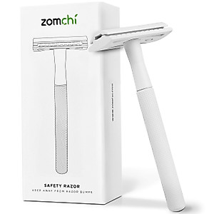 White Double Edge Safety Razor for Women and Men+ 50 Counts Saftey Blades for Shaving