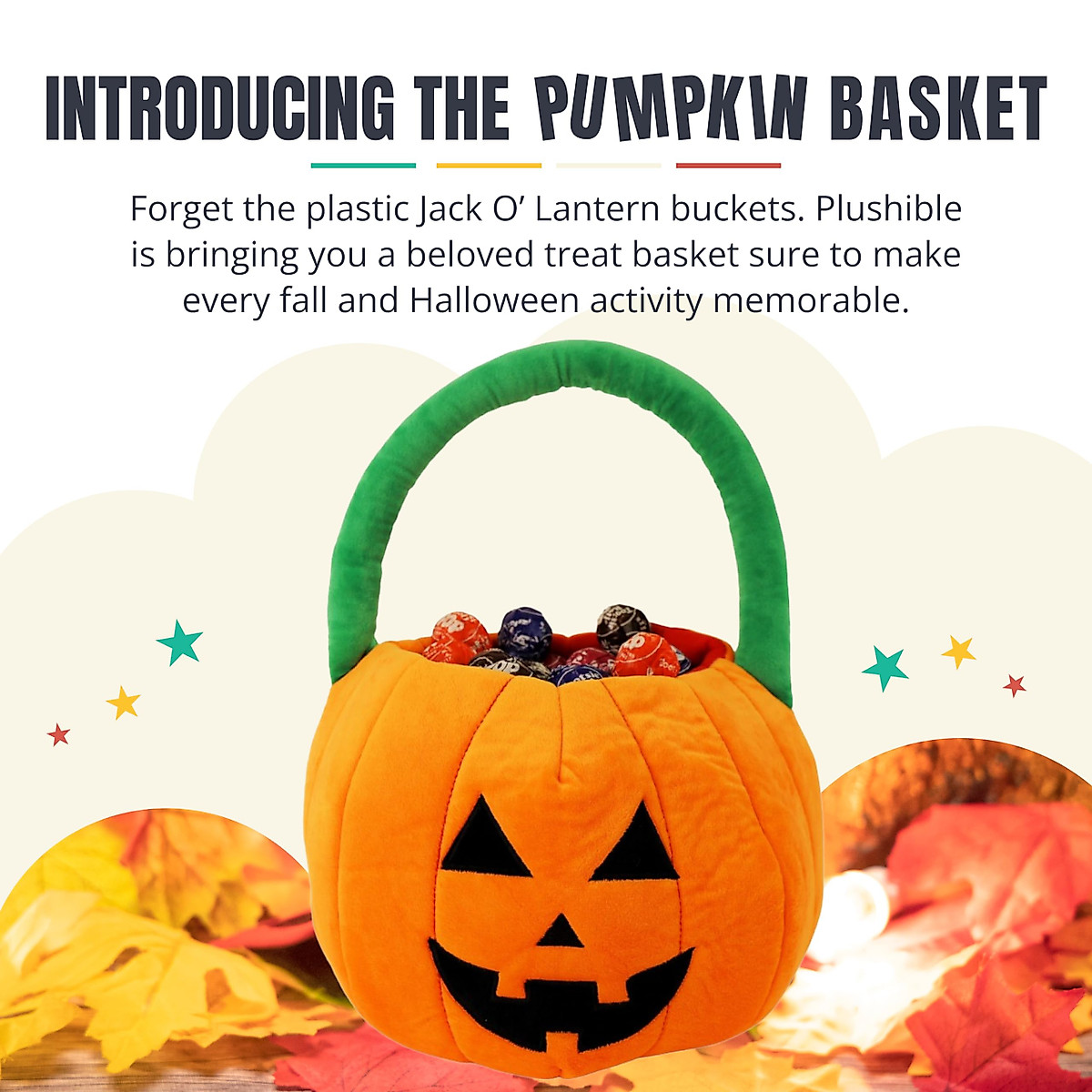 Plushible Halloween Candy Bags - Plush Trick or Treat Bucket - Pumpkin Tote for Kids & Toddler Candy Treats - Large Halloween Buckets - Cloth Halloween Baskets - Orange Pumpkin Basket & Goodies Bag